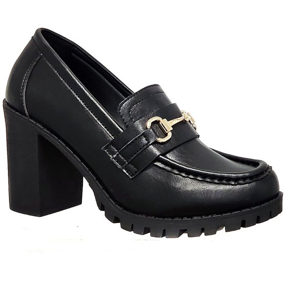 Shoes | New Black Chain Platform Chunky Heel Penny Loafers | Poshmark